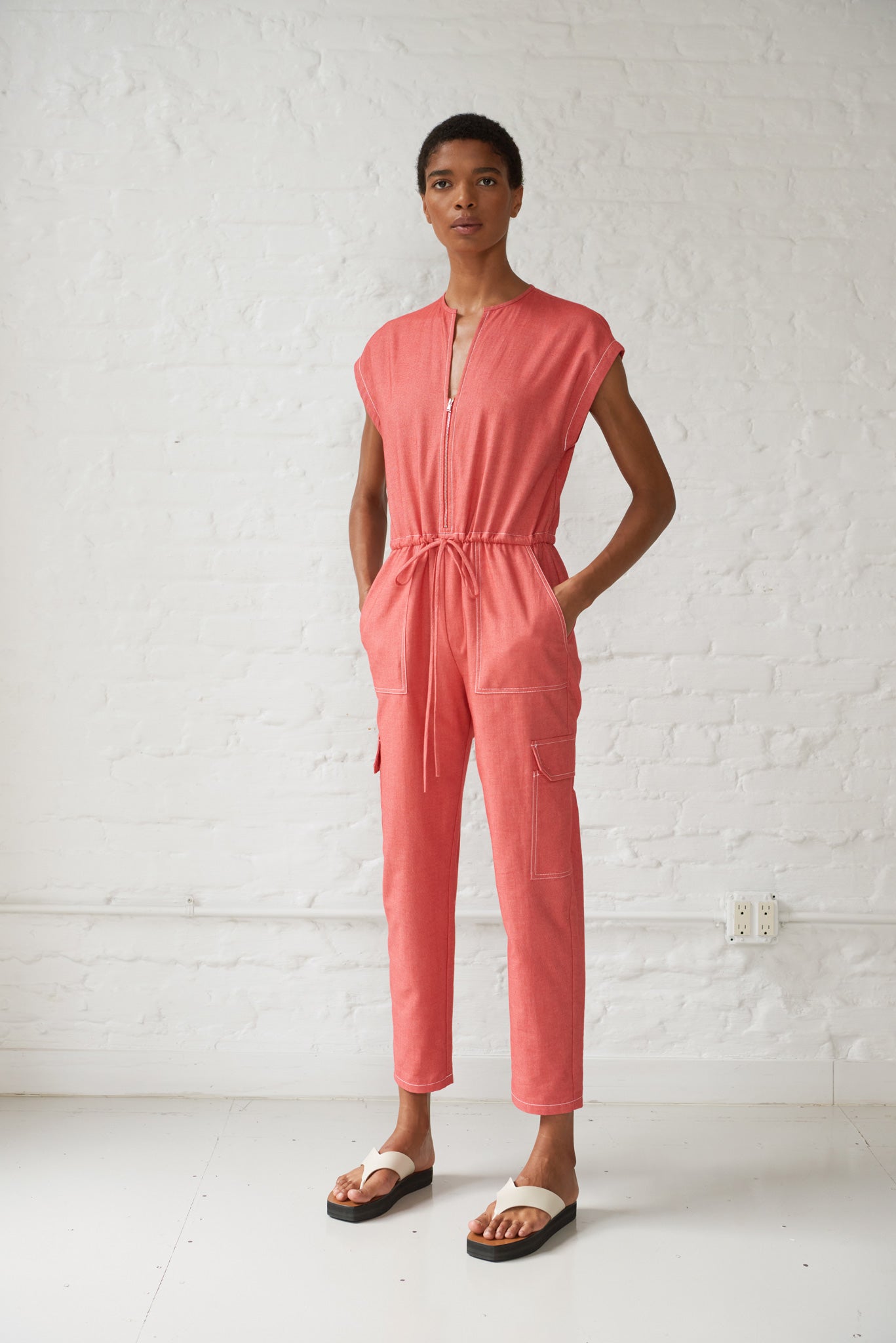 Traci Japanese Denim Jumpsuit - Red